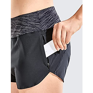 CRZ YOGA Women's Mid-Rise Quick Dry Lined Dolphin Running Shorts with Zip Pocket Elastic Waist Athletic Workout Shorts - 3'' Black X-Small
