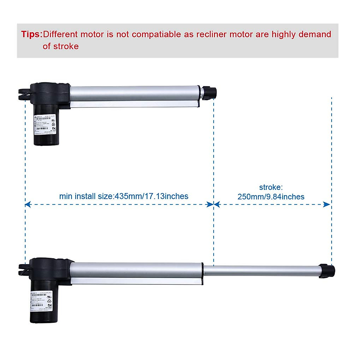 Okin JLDQ-10 Part Model JLDQ.10.435.250D Motor Actuator for Refined Power Recliner Replacement