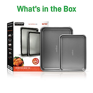 NutriChef 2-Piece Nonstick Cookie Sheet Baking Pan Set - Premium Bake Trays w/ Sleek Non-Stick Coating PFOA, PFOS, & PTFE Free - Large (15"x11") & Medium (13"x9") - Dishwasher Safe