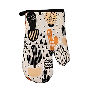 FSTIKO Novelty Cactus Oven Mitts and Potholders 4 Pieces Set, Kitchen Linen Set BBQ Gloves-Oven Mitts High Heat Resistant Cotton Potholder Non-Slip Cooking Gloves for Cooking, Baking, Barbecue