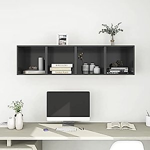 Queen.Y Floating Shelves Set of 4, Wall Mounted Cube Shelves with Cabinet, Wall Hanging Storage Shelves, Home Decor Furniture, Grey