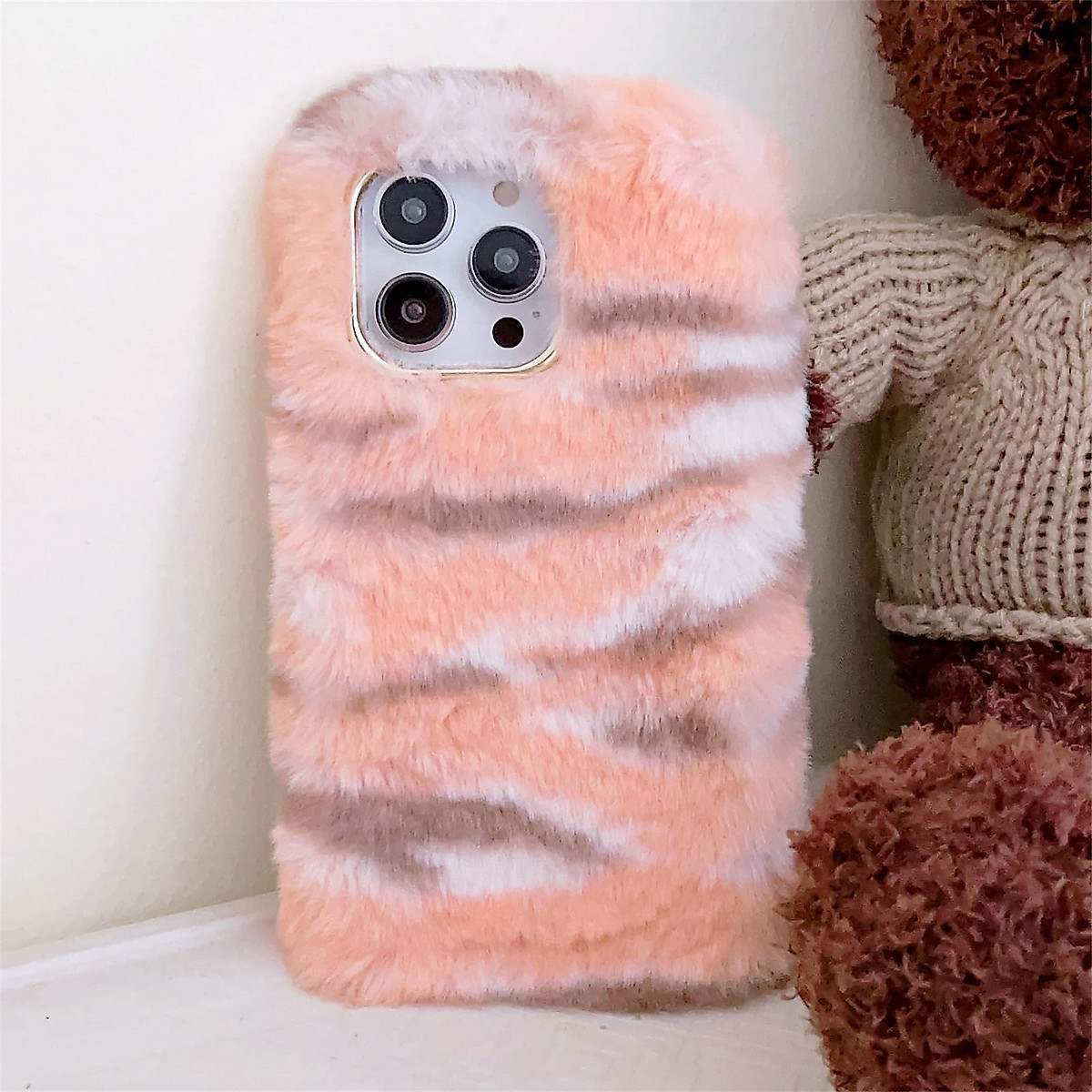 for Samsung A04/A04s Furry Phone Case, Tiger Calico Tabby Cat Striped Gradients Animal Fur Pattern Fuzzy Fluffy Soft Warm Hair Plush Phone Case
