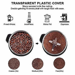 Electric Grinder 30s Quick Powder, Mini Electric Coffee Grinder Cereals, Nuts Beans Spices Grains Grinder Machine Multifunctional Home Blender Chopper