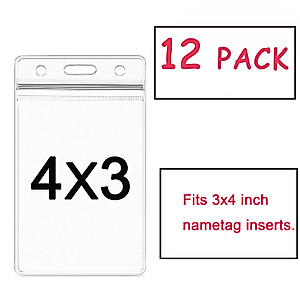 AMUU 12 Pack Badge Holders Large 4x3 Name Badge Holders Clear Plastic Card Protector Large ID Card Holder Name Tags Nametags Holders Badge