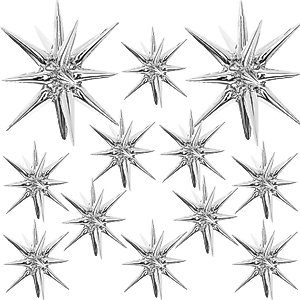 12 PCS Star Balloons Foil Star Balloons Large Silver Explosion Star Aluminum Foil Balloons for Birthday Wedding Baby Shower Bachelorette Party Disco Party Decorations Supplies