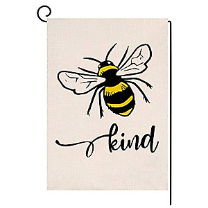 BLKWHT Bee Kind Spring Summer Garden Flag Vertical Double Sided Burlap Yard Outdoor Decor 12.5 x 18 Inches