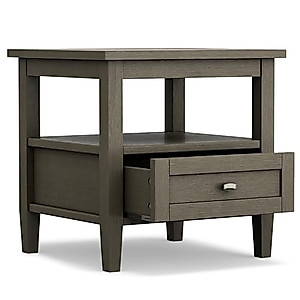 SIMPLIHOME Warm Shaker SOLID WOOD 20 inch wide Rectangle Rustic End Side Table in Farmhouse Grey with Storage, 1 Drawer and 1 Shelf, for the Living Room and Bedroom