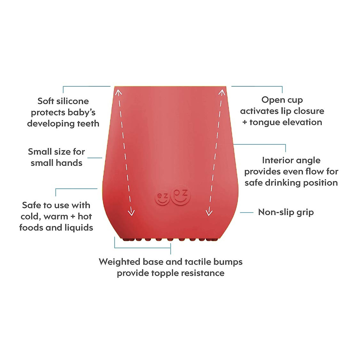 ezpz Tiny Cup 3-Pack (Blue, Coral & Gray) - 100% Silicone Training Cup for Infants - Designed by a Pediatric Feeding Specialist - 4 months+ - Baby-led Weaning Gear & Baby Gift