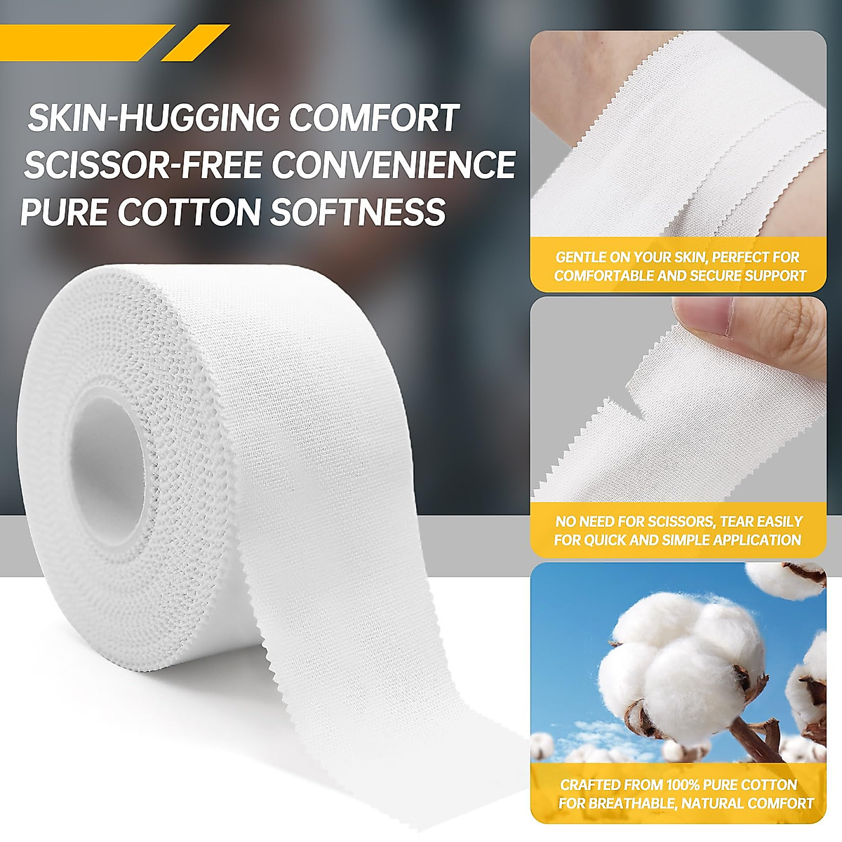 Dimora White Athletic Tape 4-Pack - 60 Yards Strong Adhesive Sports Tape in Total, NO Sticky Residue Easy Tear, Best Sport Tape for Athletes & Fitness Enthusiasts of All Levels (1.5in X 45ft Roll)