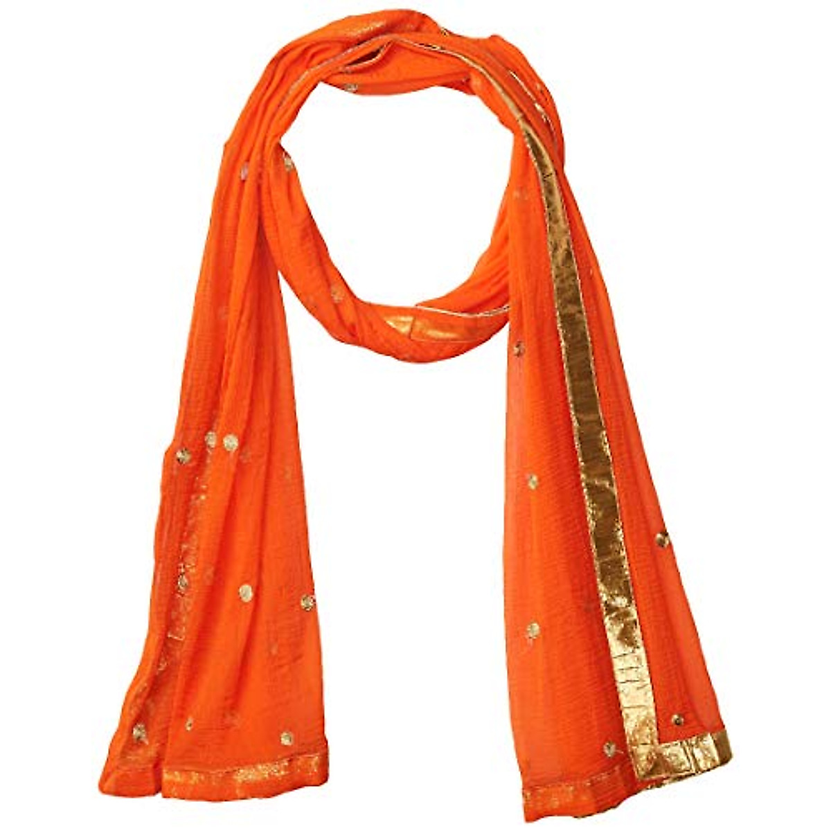 TMS Woman's Embroidered Chiffon Dupatta Scarf Shawl Wrap Soft Indian Bridal Wedding (Orange)