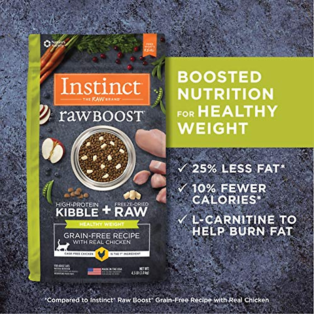 Instinct Raw Boost Healthy Weight, Natural Dry Cat Food with Freeze Dried Pieces, Grain Free Recipe - Real Chicken, 4.5 lb. Bag