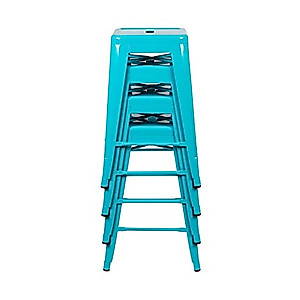 Flash Furniture 24" High Metal Counter-Height, Indoor Bar Stool in Teal - Stackable, Pack of 4