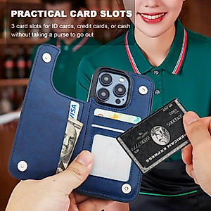 Onetop for iPhone 15 Pro Wallet Case with Card Holder, 360° Rotation Ring Kickstand RFID Blocking PU Leather Double Magnetic Clasp Shockproof Cover for Women and Girls 6.1 Inch (Blue)