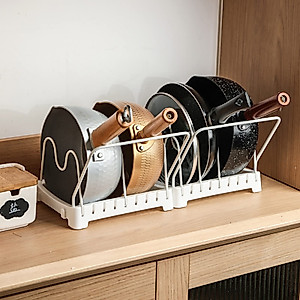 Pot and Pan Organizer, Pot Lid Organizer with 3 Adjustable Compartment, Cookware Rack with Stable Base and U-Shaped Slot, Kitchen Cabinet Organizers and Storage for Pots, Cutting Board, Pot Lid, Dish