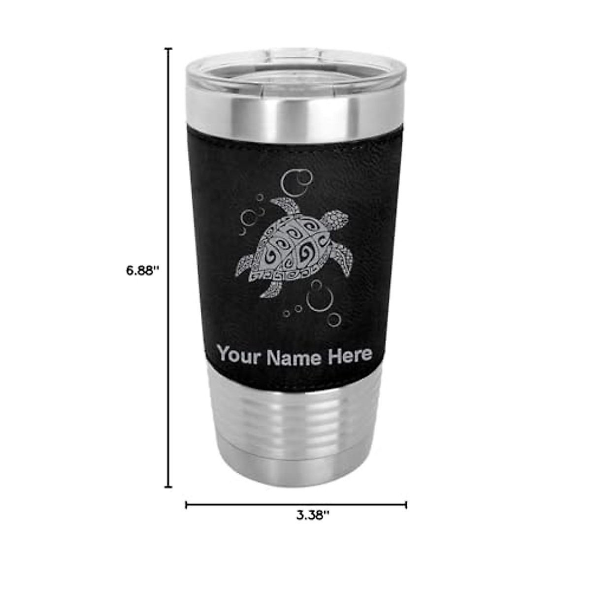LaserGram 20oz Vacuum Insulated Tumbler Mug, Hawaiian Sea Turtle, Personalized Engraving Included (Faux Leather, Black)