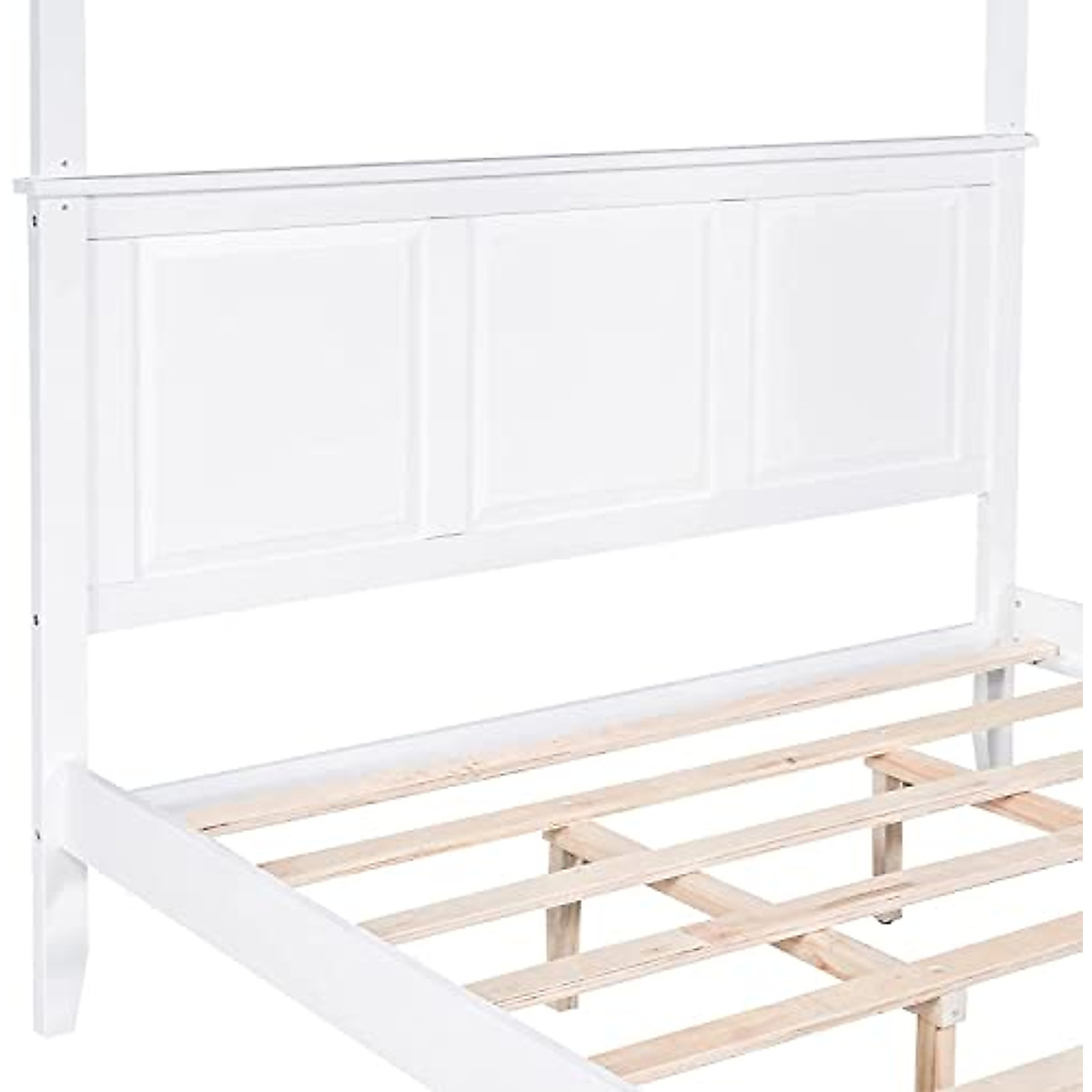 CITYLIGHT Canopy Bed with Headboard & Footboard,Wooden Canopy Bed Frame Queen , Queen Platform Bed Frame with Slat Support Legs for Teens Adults, No Box Spring Needed (Queen ,White)