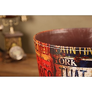 HMANE Wastebasket, Decorative Round Waterproof Litchi Leather Trash Can Paper Garbage Container Bin for Living Room - (Pattern-2)