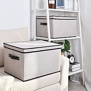 YheenLf Fabric Storage boxes,Storage Baskets for Shelves with Lids, Fabric Storage Bins with Handles, Decorative Linen Closet Organizers Boxes, Medium, LightGray, 1-Pack