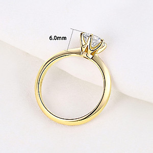 Blongme 1 Carat Moissanite Rings for Women Engagement Wedding band 925 Sterling Silver Round Solitaire Yellow Gold Size 7
