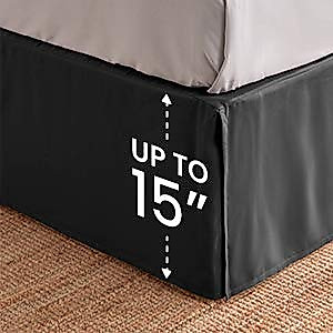 SLEEP ZONE Pleated Bed Skirts King Size, 15 inch Tailored Drop Easy Fit Bedskirt, Anti-Static, Fade Resistant (King, Black)