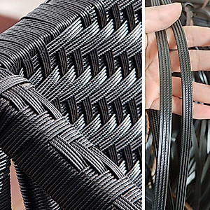 KingBra 230Ft/1.1Lb Wicker Repair Kit, Wicker Repair Supplies, Flat Plastic Rattan Weaving Material for Rattan Patio Furniture Sofa Chair Table Repair and Storage Basket (Black with Ribbing)