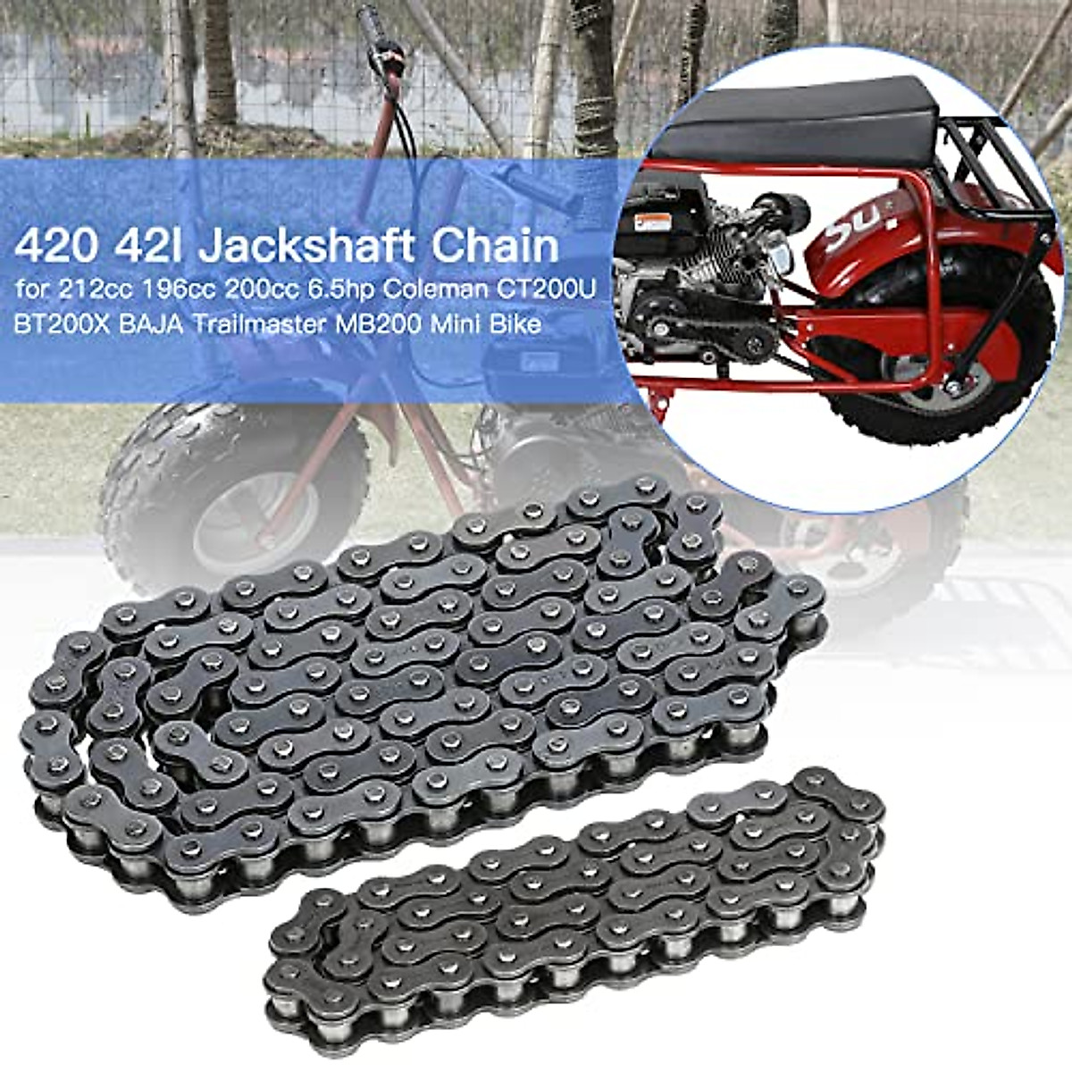 YOXUFA 420 Jackshaft Chain 42 Link + 90 Link with Chain Breaker for Coleman CT200U CT200U-EX BT200X Baja Warrior MB200 Massimo Mini Bike Predator 212cc 200cc 196cc 6.5hp Powersports Parts