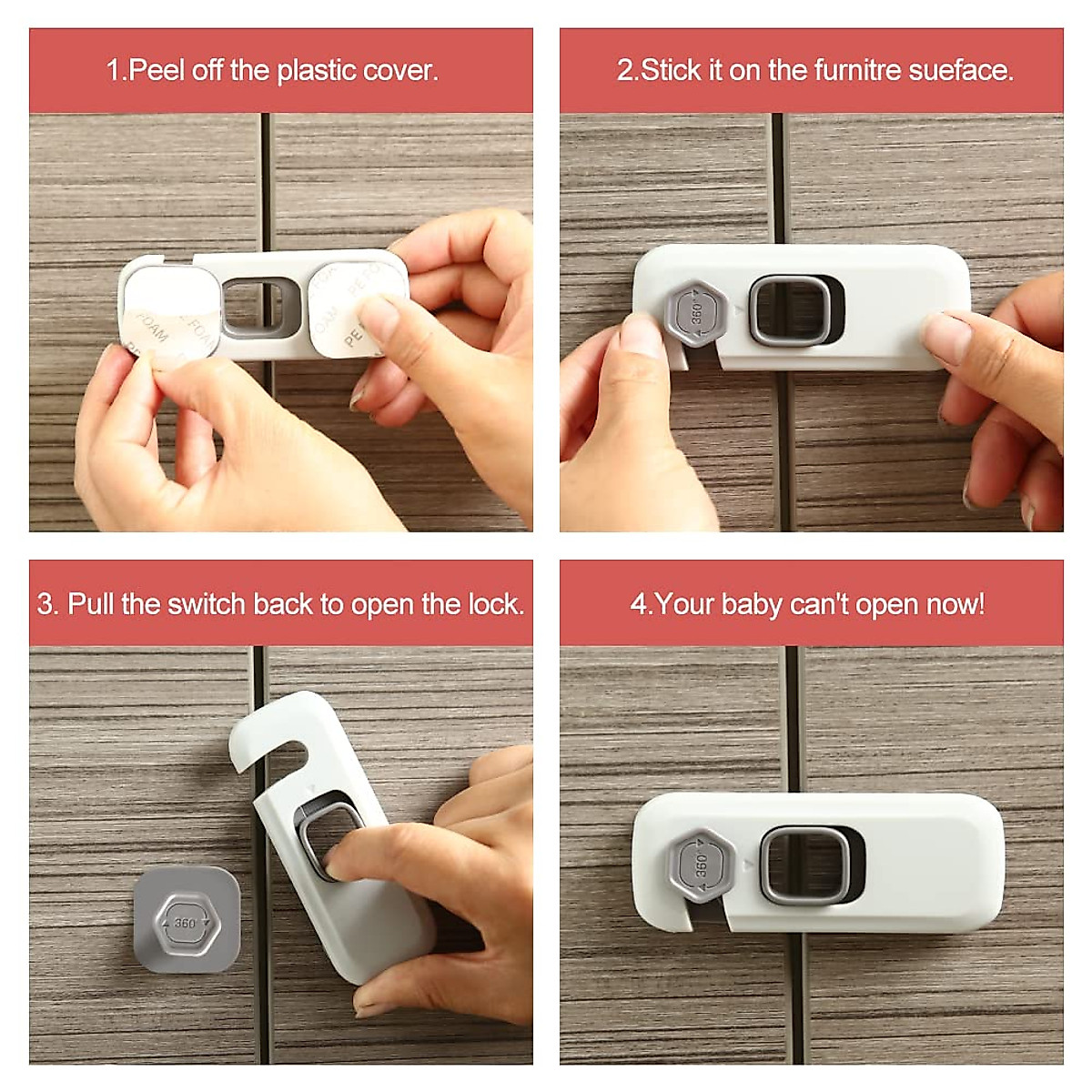 Child Safety Lock (5 Pieces) Baby Safety Cabinet Lock-Suitable for Refrigerators, Cabinets, Drawers, Dishwashers, Baby Protective Kitchen Cabinet Locks with Strong Tape-Deesse (Grey)