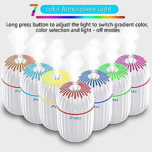 Pinci 300ml Air Humidifier,Colorful Cool Portable Mini Humidifier,Small Desktop Cold mist Humidifier,Auto Shut-Off,2 Mist Modes,Super Quiet for Car,Plant,Office,Bedroom(White)