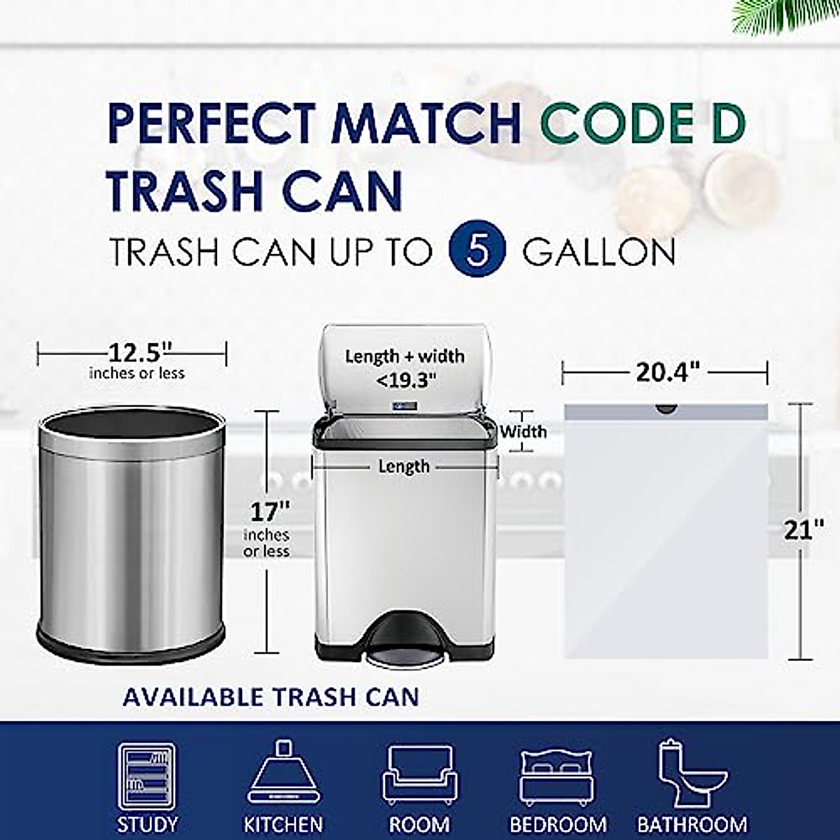 5 Gallon 80 Counts Strong Drawstring Trash Bags Garbage Bags by RayPard, Small Plastic Bags, Trash Can Liners for Home Office Kitchen Bathroom Bedroom, White Waste Basket Liners (White)