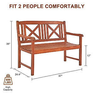 VINGLI 47” Outdoor Bench Acacia Wood Porch Bench, Wooden Bench Outdoor for Poolside Balcony Backyard
