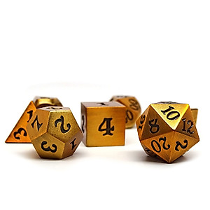 7 Piece Legendary Metal Dice Set - Bronze, Gold, Silver, and Copper Designs with Signature Font (Legendary Copper)