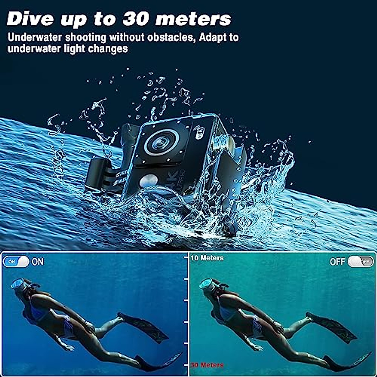 HiDectee Action Camera 4K 30FPS Sports Camera, 170° Wide-Angle 30M Waterproof Underwater Camera with 2.4G Remote Control, Built-in WiFi, 2 Batteries, 32G SD Card and Helmet Mount Accessories Kits