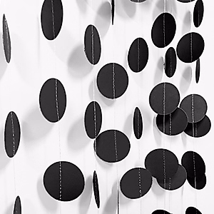 MIAHART 52 Feet Circle Garlands Black Circle Dots Paper Garland Circle Hanging Banner for Birthday Graduation Halloween Party Decorations