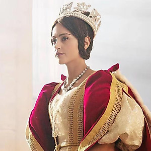 YOVECATHOU Retro Rhinestone Pearl King Queen Crown Full Circle Crown Wedding Headdress For Birthday Party Prom Cosplay (With Flannelette)