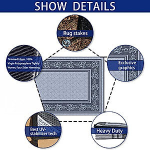 EEZ RV Products 9x18VG Heavy Duty Reversible/Durable Outdoor Patio/RVing Mats(9ft x18ft Vine Grey) Come with Large Storage Bag & 6 Sets of Stakes and Washer