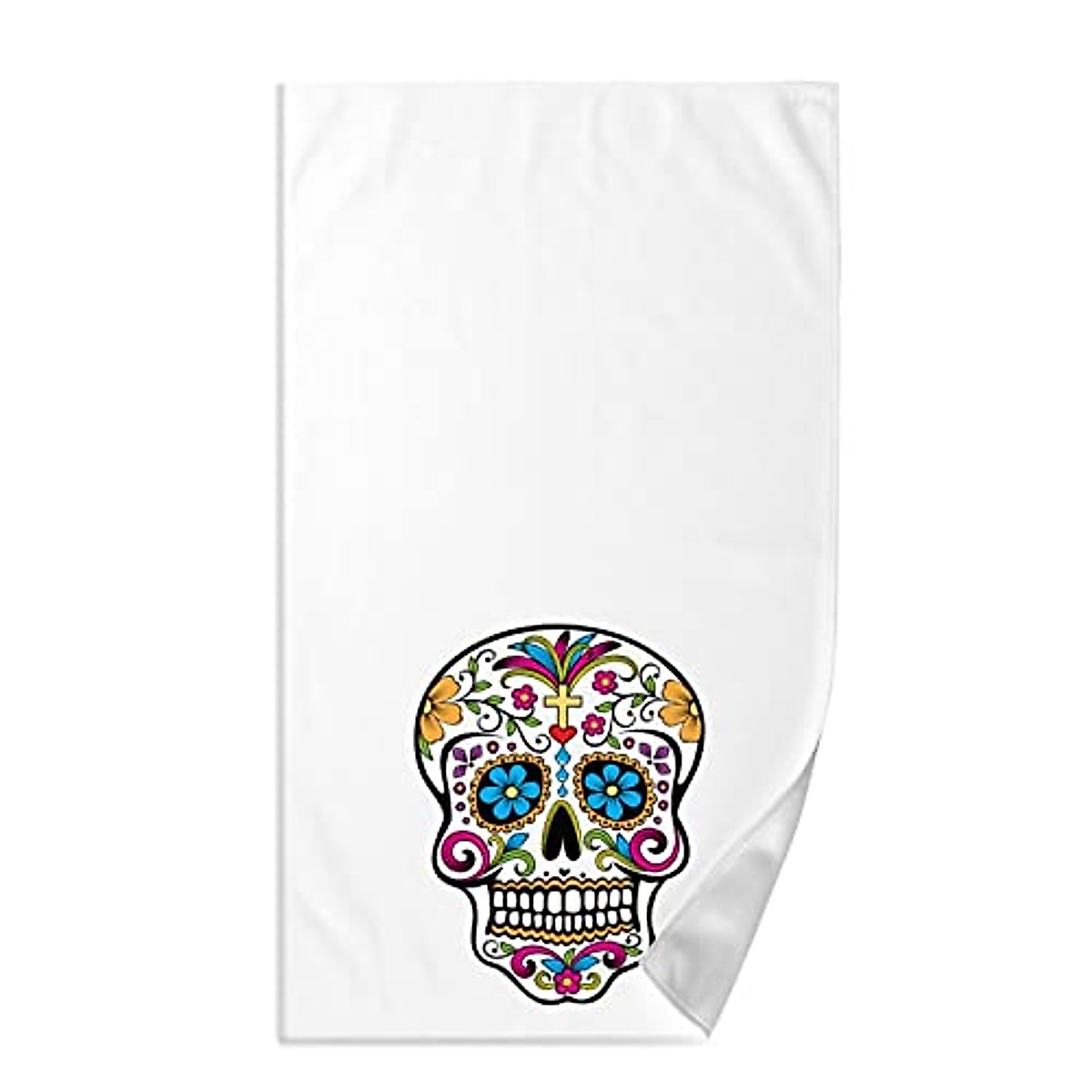 VunKo Sugar Skull Kitchen Dish Towel Soft Highly Absorbent Dia de Muertos Hand Towel Home Decorative Multipurpose for Bathroom Hotel Gym and Spa 15.7 x 27.5 Inches White