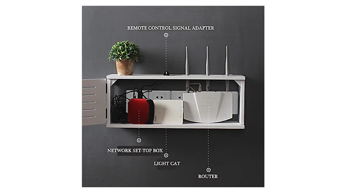 Solid Wood Wall Mounted Router Shelf & Cable Organizer