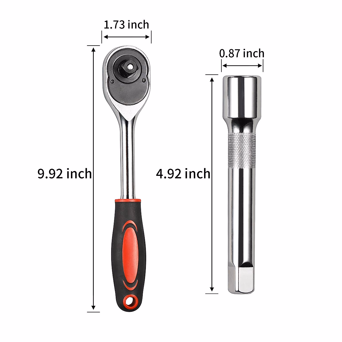 Egofine 12pcs 1/2 Inch Ratchet Socket Wrench Set, Drive Socket Set with 10 Sockets 10-15,17,19,22,24mm and 2 Way Quick Released Ratchet Handle and Extension Bar