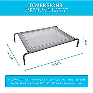 Paws & Pals "Travel Gear Approved" Steel-Framed Portable Elevated Pet Bed Cat/Dog, 43.5" by 29.5", Black