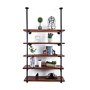 LINKPIPES Industrial Pipe Shelving, Shelf Brackets DIY Open Book Shelf for Office Room Kitchen Wall Shelves(2Pcs 5Tier,71.84" Tall,11" deep,Hardware Only)