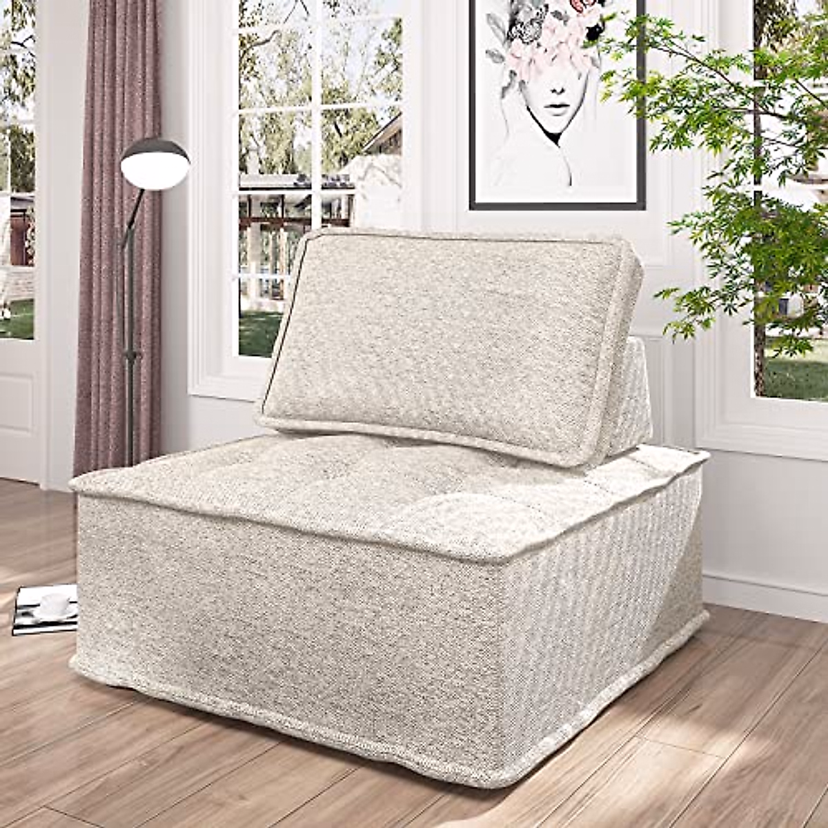 Horgaeo Modular Sectional Sofa, Single Seat Armless Floor Sofa, Comfy Floor Couch with Removable Back Cushion for Living Room/Small Space/Office/Apartment Resting, 1PCS (Beige)