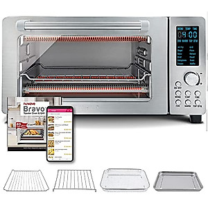 Nuwave Bravo 12-in-1 Digital Toaster Oven, Countertop Convection Oven & Air Fryer Combo, 1800 Watts, 21-Qt Capacity, 50°-450°F Temp Controls, Dual Zone Surround Cooking, Linear T Technology, SS Look