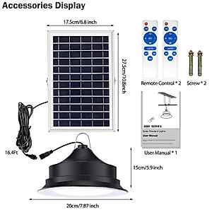 Solar Shed Lights Indoor & Outdoor, Gazebo Lights Solar Pendant Chandelier Light with Remote Control IP65 Waterproof for Yard Patio Home Chicken Coop