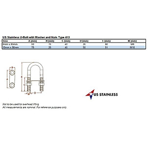 US Stainless Stainless Steel 316 UBolt M8 (5/16") by 80mm Marine Grade