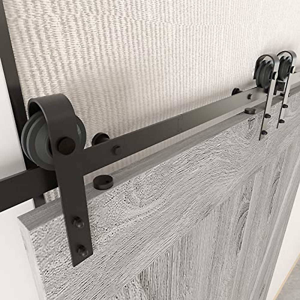 Dondelight 8FT Sliding Barn Door Hardware Track Kit for Double Door, Heavy Duty Modular Sliding Door Track Hardware Set for Interior & Exterior Door