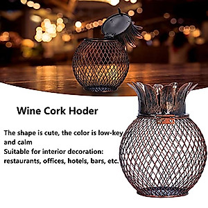 Ladieshow Wine Cork Container, Iron Pineapple Shaped Wine Bottle Cork Storage Box Ornament for Home Bar Decoration Holder Brown