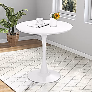 Giantex White Round Dining Table, 32 Inches Modern Tulip Kitchen Table w/ 0.9” Thickened Tabletop & Sturdy Metal Pedestal, Mid-Century Leisure Table for Small Places, Dining Room, Living Room, Cafe