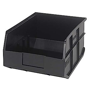 Quantum Storage K-SSB445BK-3 3-Pack Stackable Plastic Shelf Bin, 14" x 11" x 7", Black