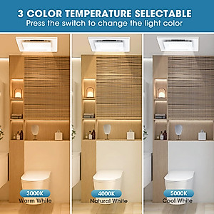 Tesansi Bathroom Exhaust Fan with Light, 12W Bathroom Fan with LED Light Combo - 100 CFM & 1.0 Sones, 3000K/4000K/5000K Adjustable - Low Noise Ventilation Fan for Home/Bath/Office/Hotel