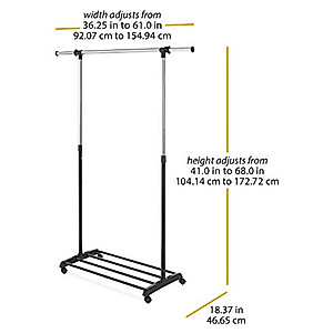 Whitmor Deluxe Adjustable Garment Rack - Rolling Clothes Organizer - Black and Chrome